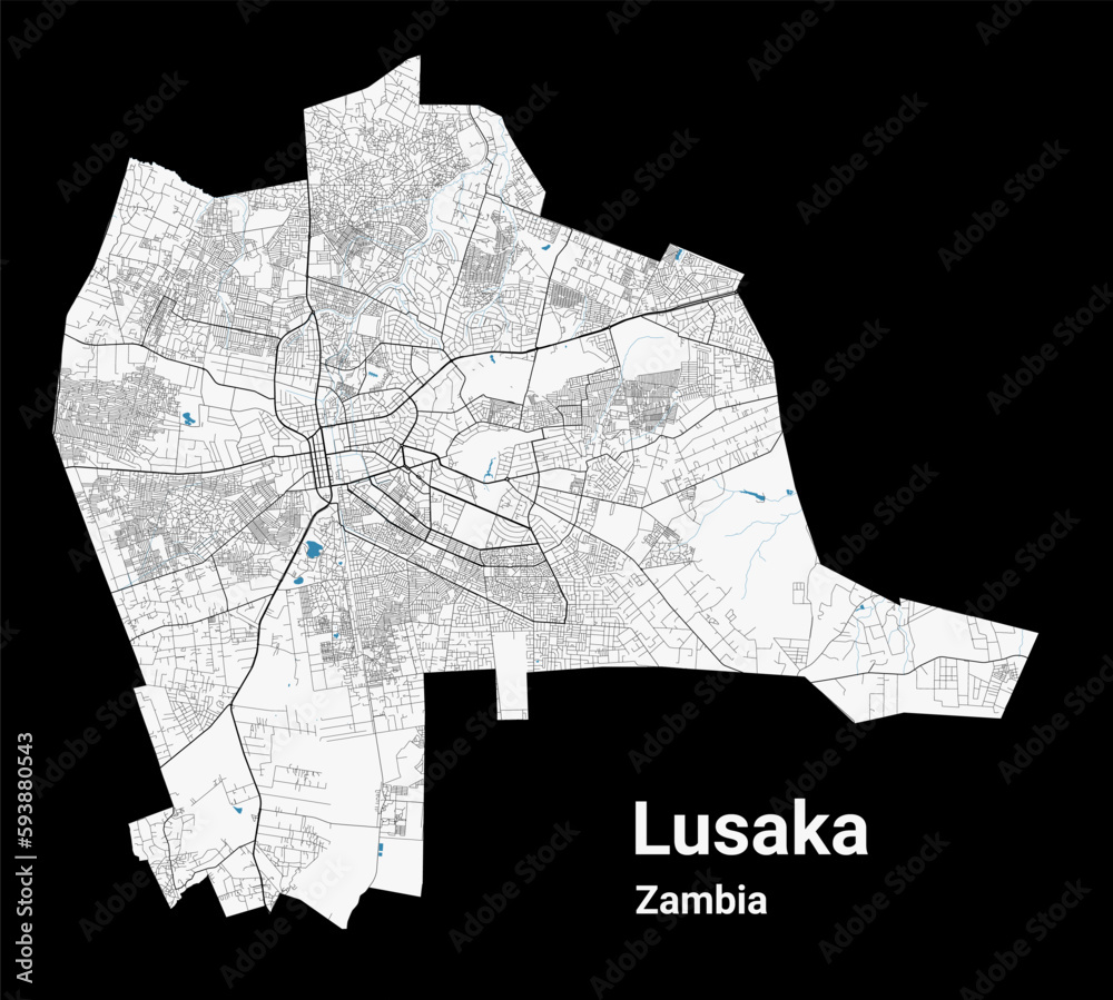 Lusaka map. Detailed map of Lusaka city administrative area. Cityscape ...