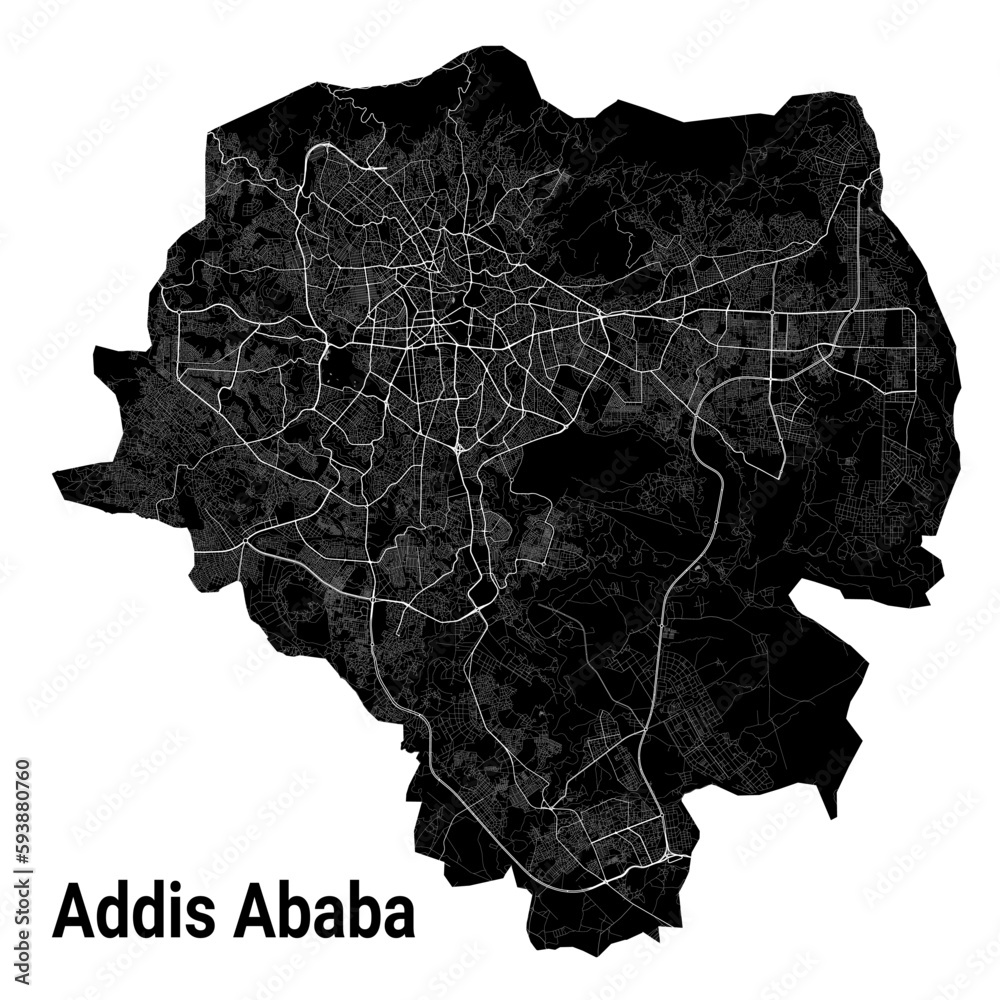 Stock-Vektorgrafik „Addis Ababa, Ethiopia map. Detailed black map of ...