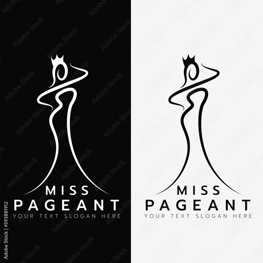 Miss pageant logo - Line art the beauty queen pageant raise hand to ...