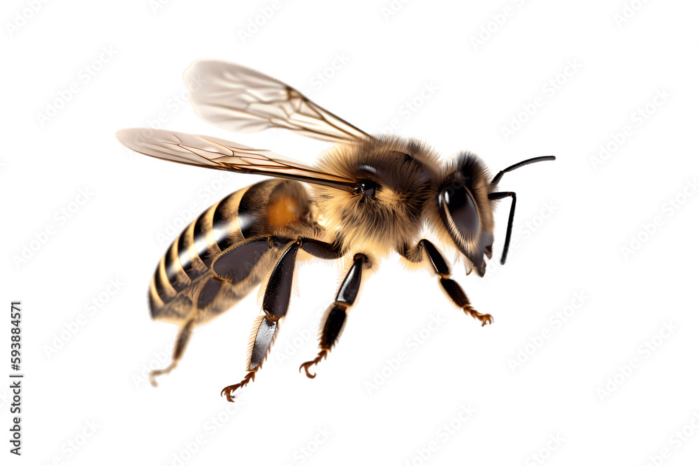 a stunning bee is flying, isolated on transparent background, macro, incredible pollinator ...