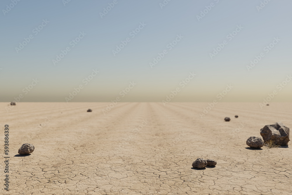 large desert environment with sand dunes, hills and rocks laying ...