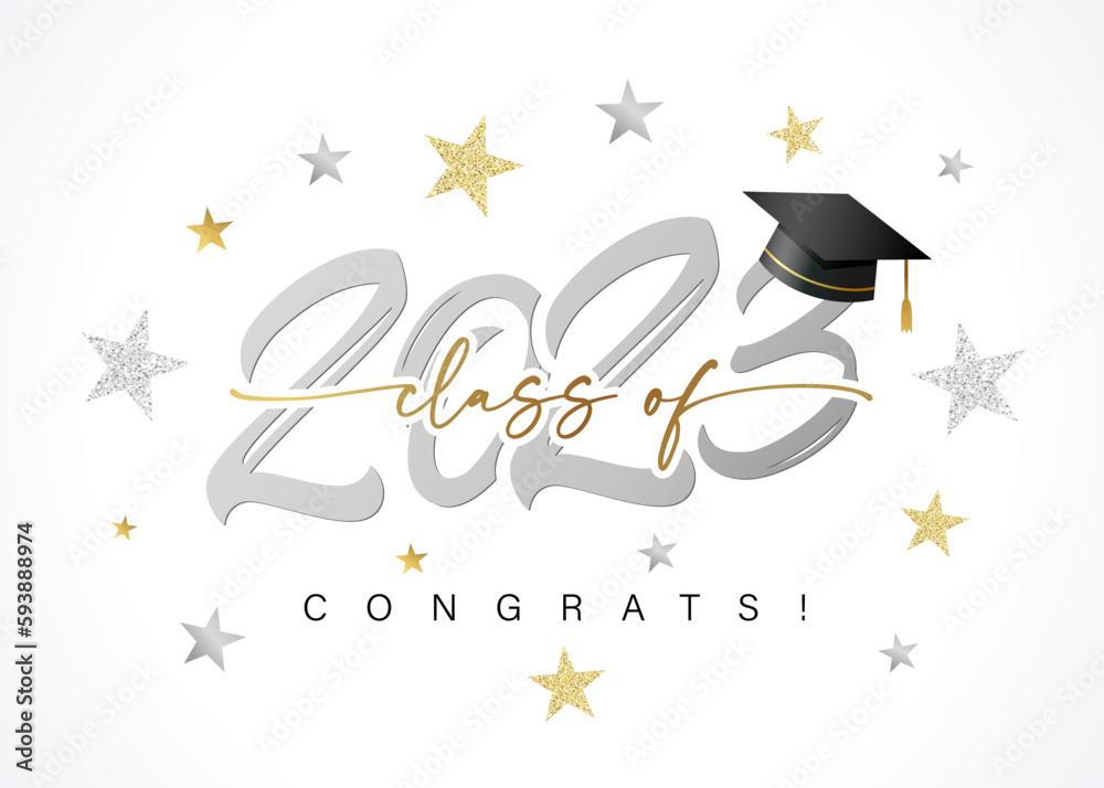 2023 class of Congrats, silver logo text design and stars ...