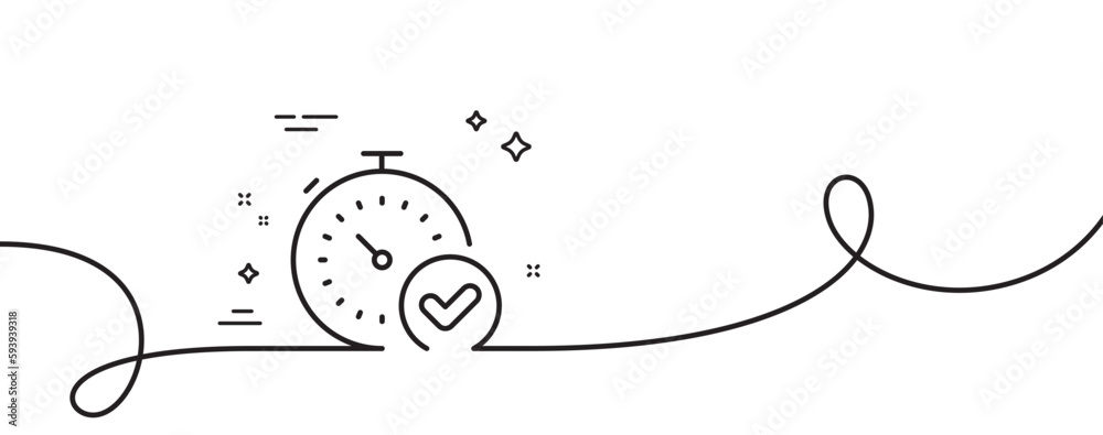 Fast verification line icon. Continuous one line with curl. Approved ...