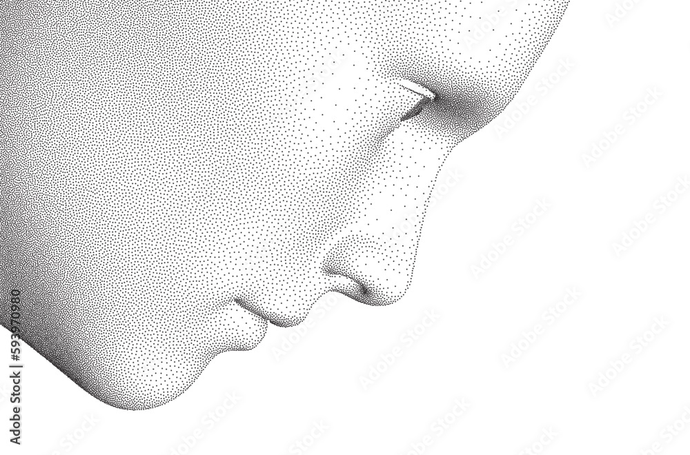 Man's face looking down. Abstract digital human head. Minimalistic ...