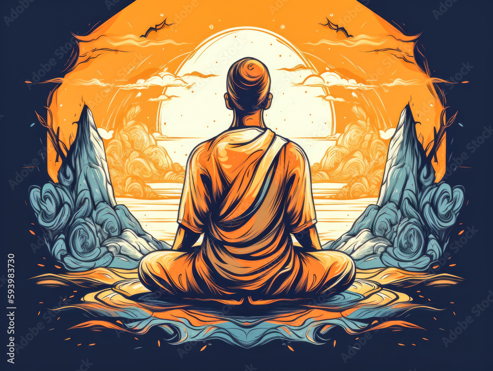 illustration of Siddhartha Gautama enlightened under Bodhi tree ...