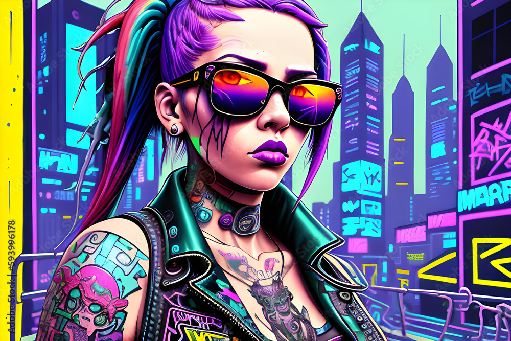 AI generated cyberpunk graffiti illustration of girl, wearing ...