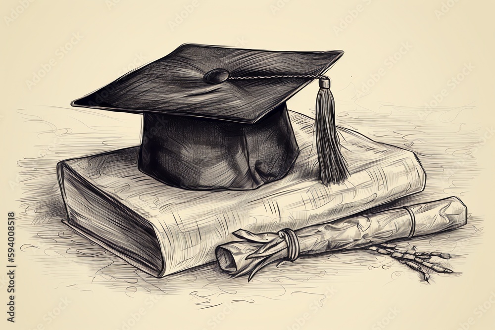 Graduation cap and diploma sketch illustration. Generative AI Stock ...