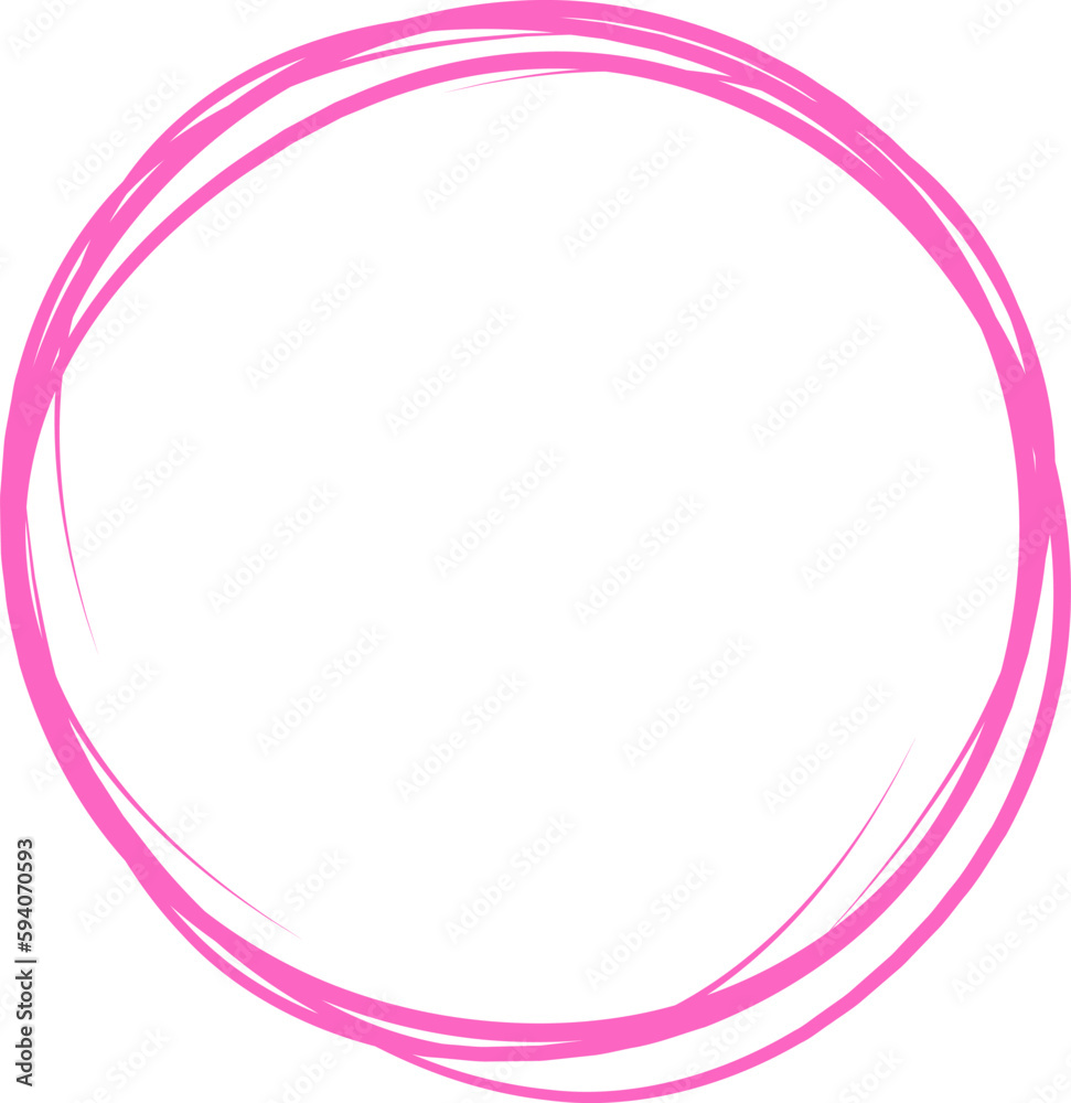 Pink circle line hand drawn. Highlight hand drawing circle isolated on ...