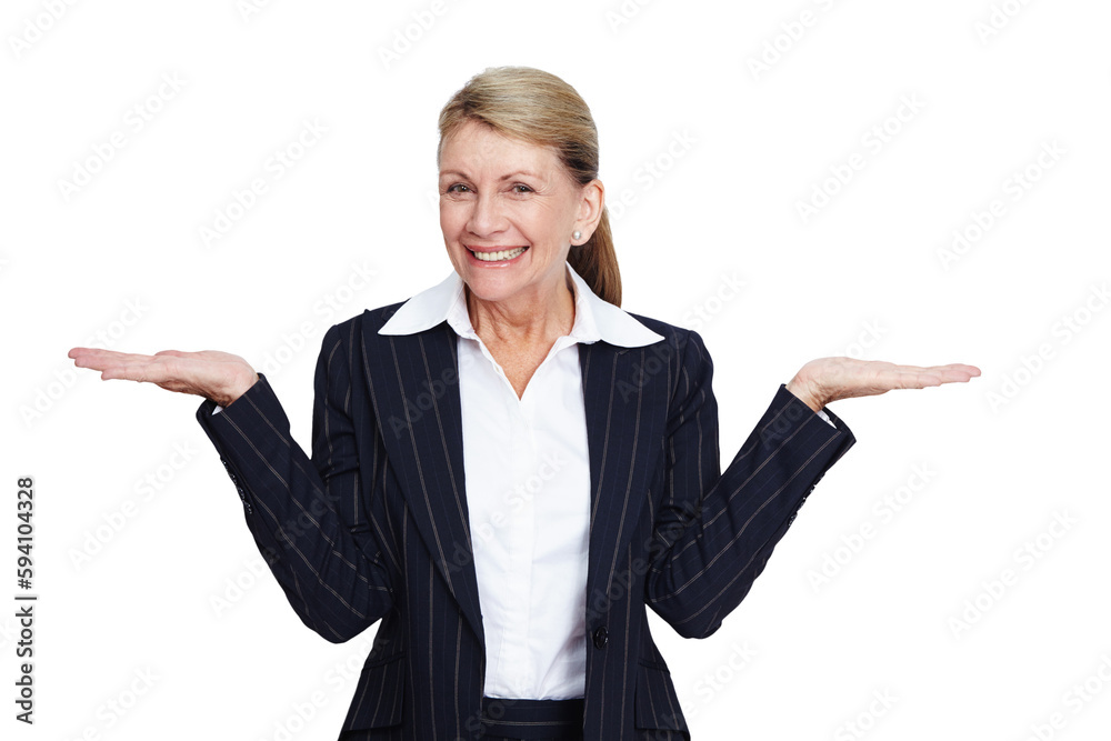 Portrait, shrugging and PNG with a business woman isolated on a ...