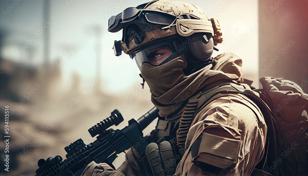modern soldier in battle, digital art illustration, Generative AI Stock ...