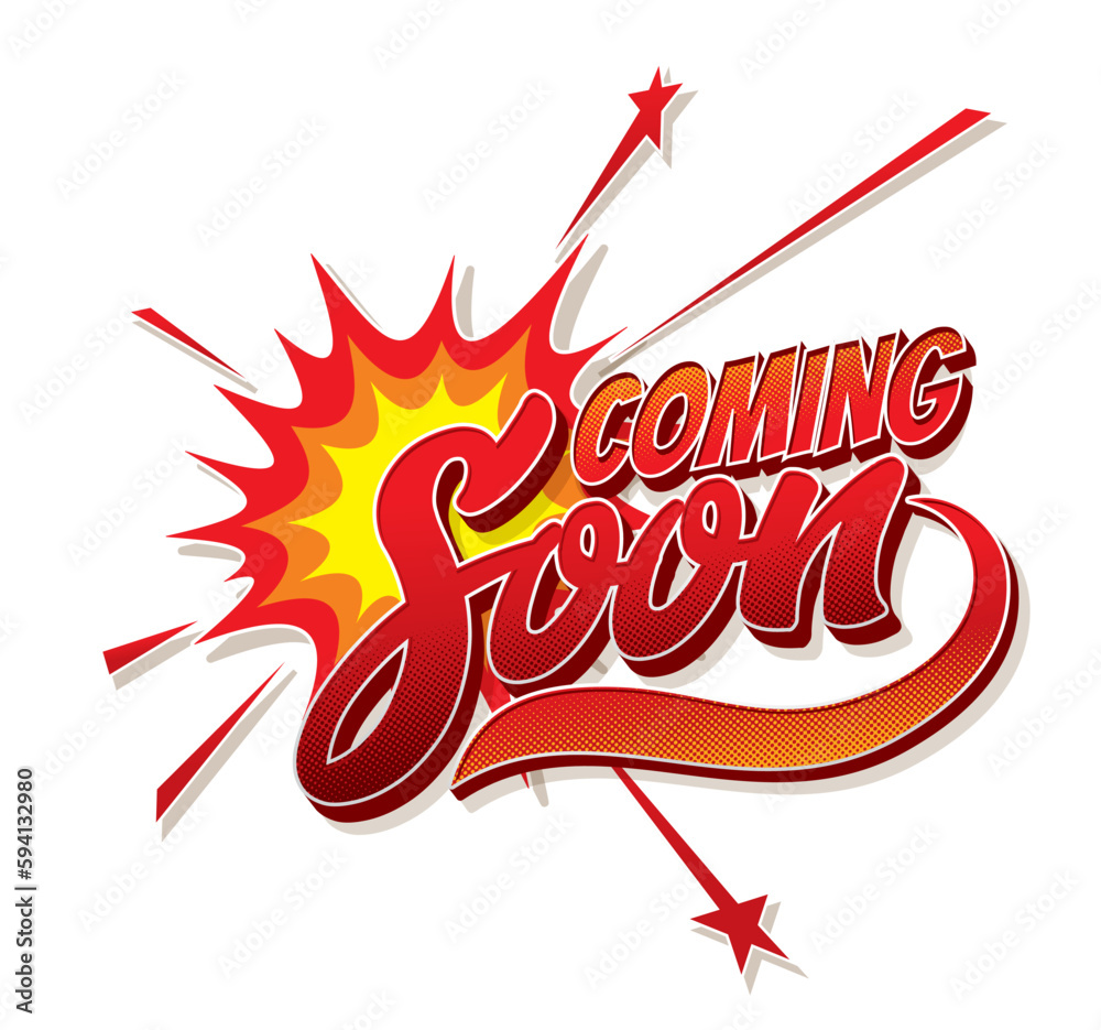 Vector de Stock Coming soon cartoon banner of grand opening, product ...