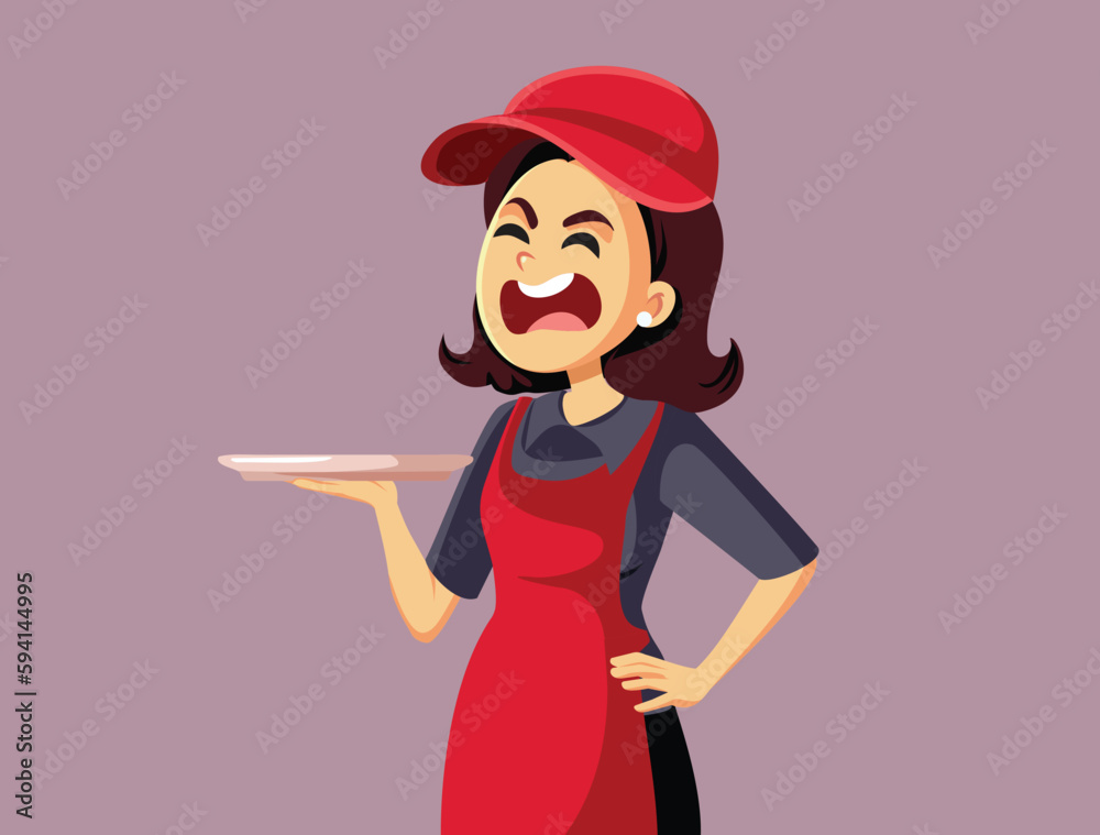 Rude Waitress Screaming Holding an Empty Tray Vector Cartoon ...