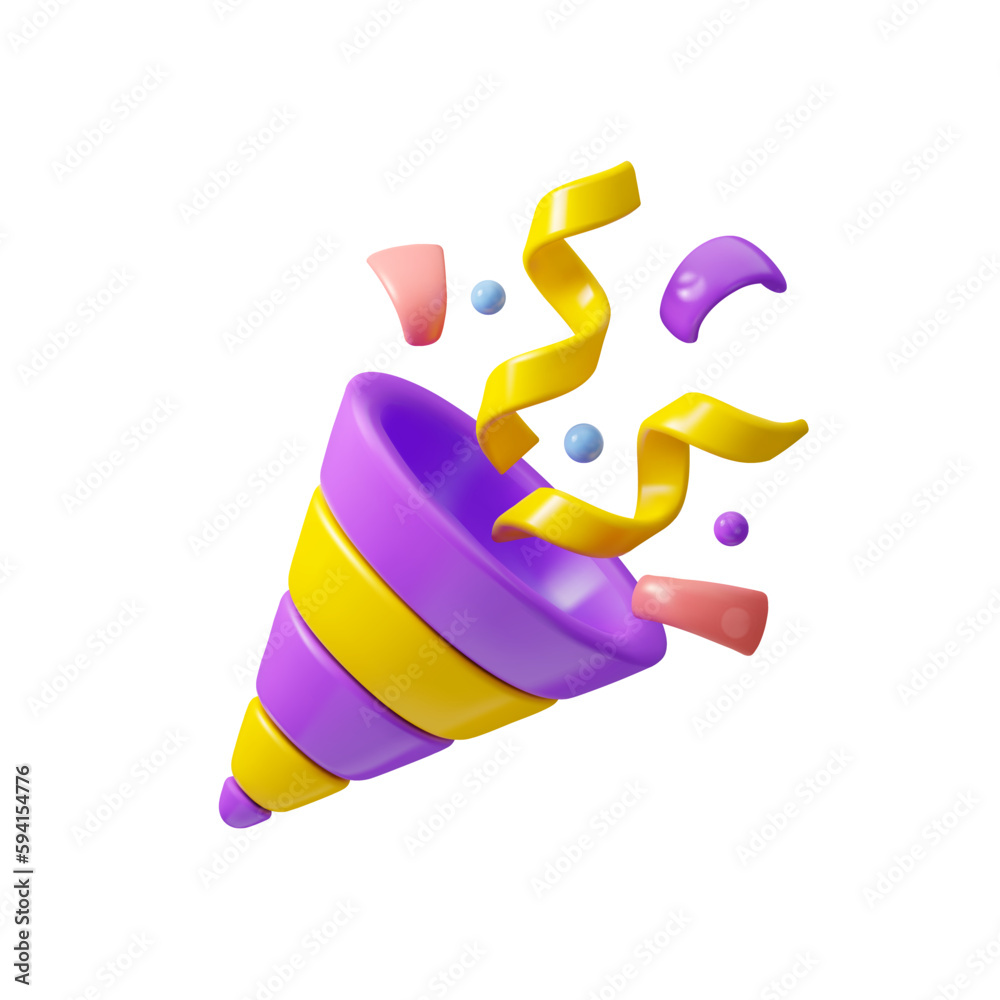Vector 3d icon party popper. Cartoon emoji of birthday confetti ...