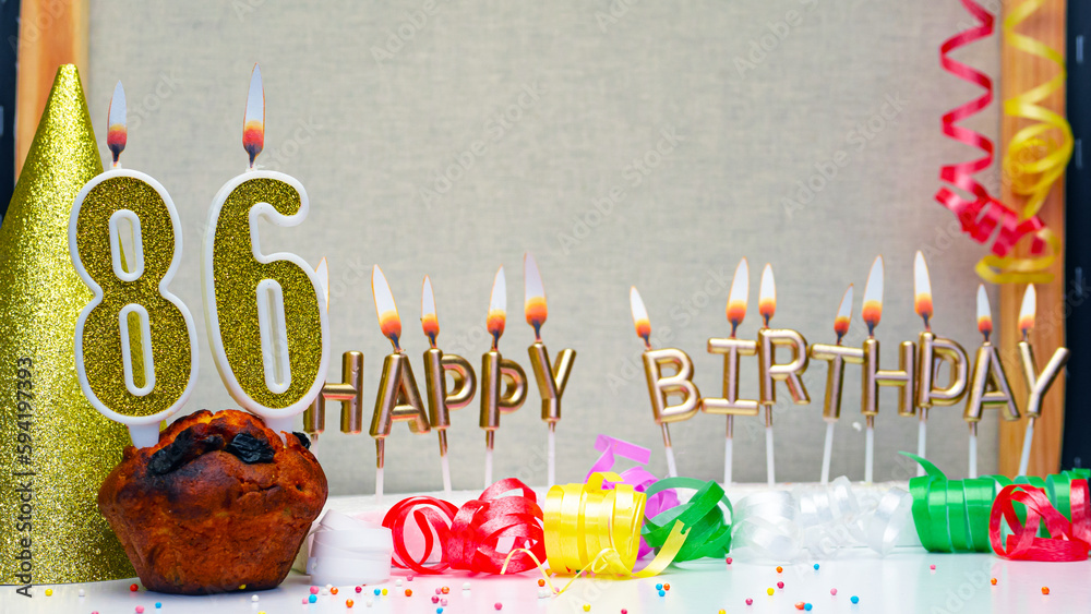 Happy birthday background with golden candles and decorations with ...