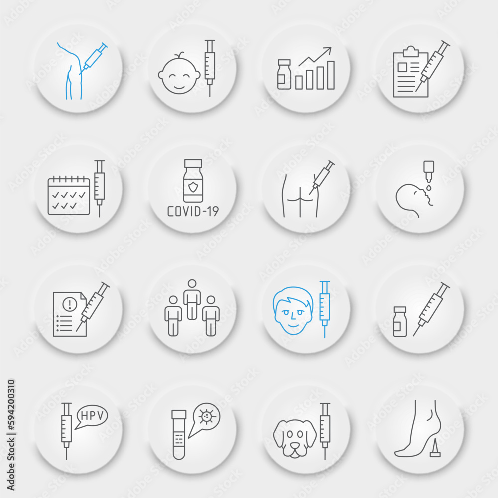 Vector de Stock Vaccination line icon set, vaccine collection, vector ...