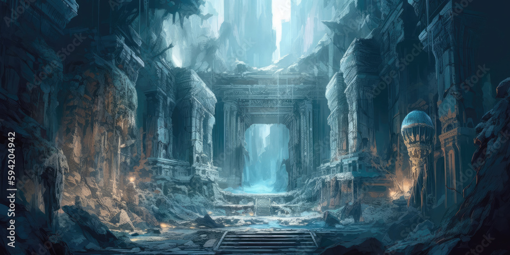 Concept art, fantasy world, majestic ancient ruins, digital ...