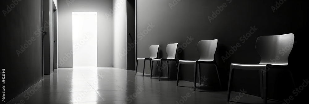 single chair in a dark room like a torture chamber or interrogation ...