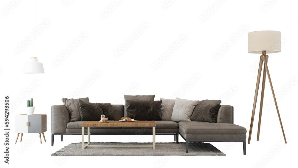Interior furniture set 3D render. Living room house floor template ...