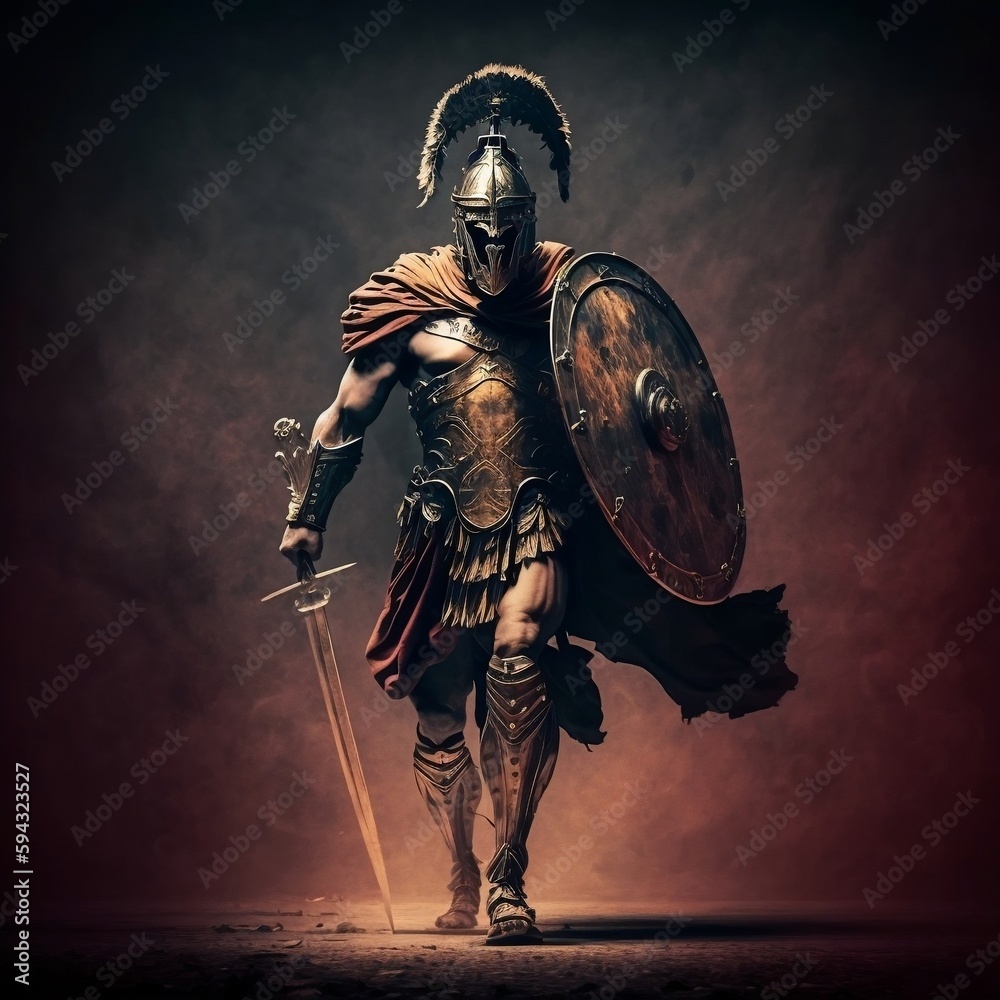 roman warrior, spartan with shield and sword Stock Illustration | Adobe ...