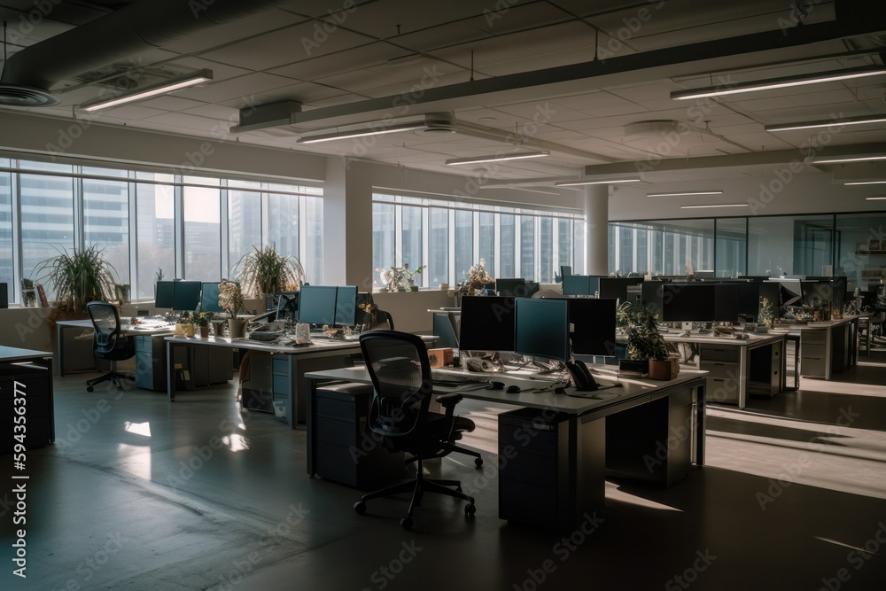 Empty modern office with no employees due to remote work trend ...