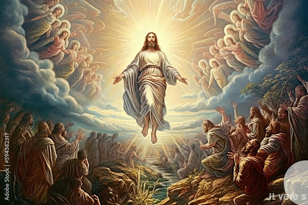 An illustration of the ascension day of Jesus Christ. Biblical Series made with generative AI ...