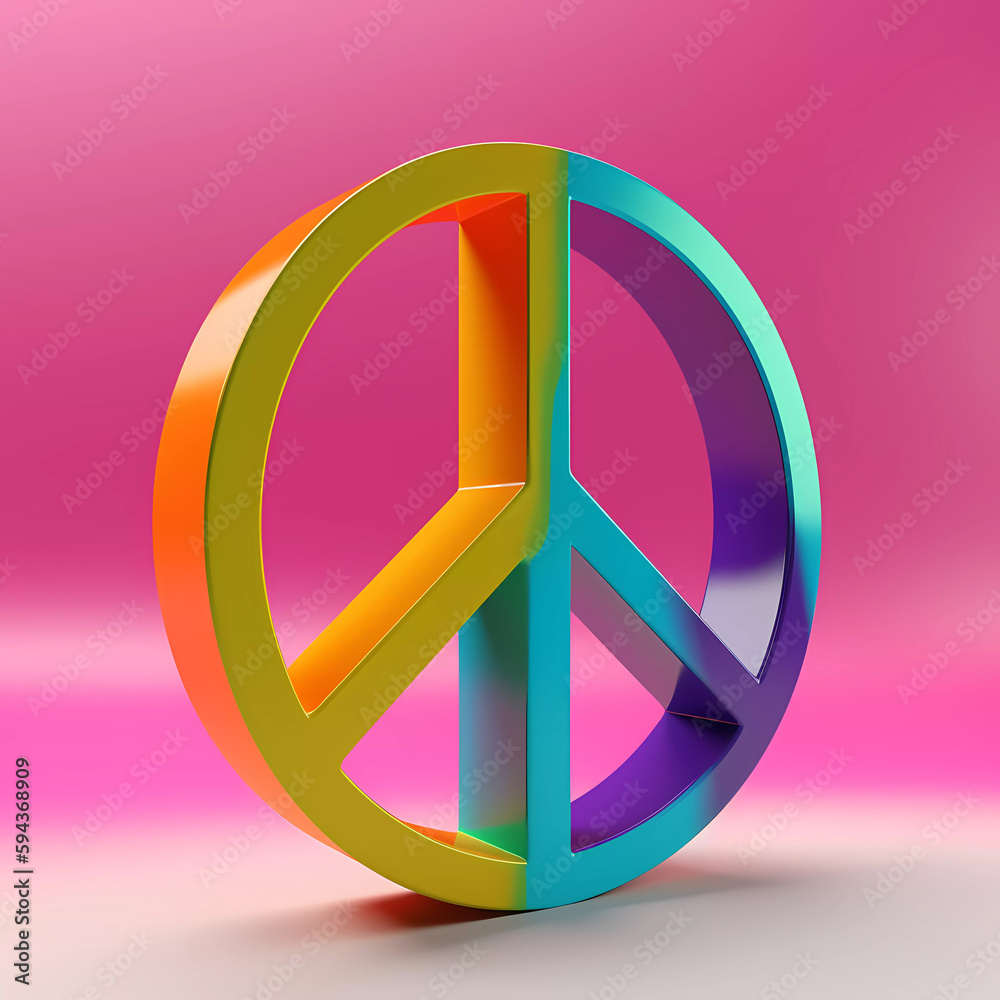 Colorful hippie peace sign close-up on tbright pink background. Summer illustration. Concept of ...