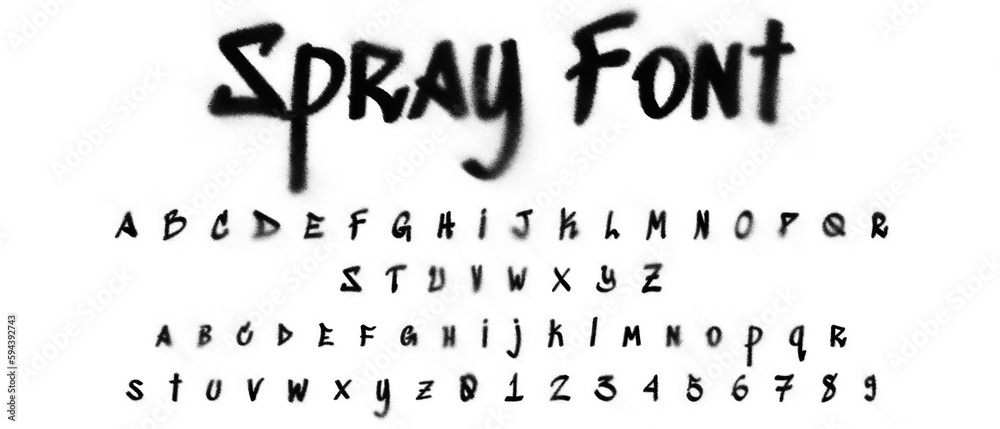 Ilustración de Stock Black colored spray font with uppercase lowercase ...
