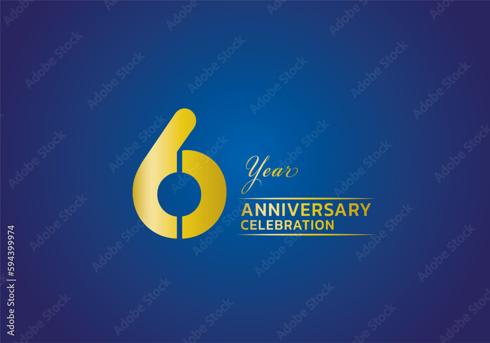6 years anniversary celebration logotype gold color vector, 6th ...