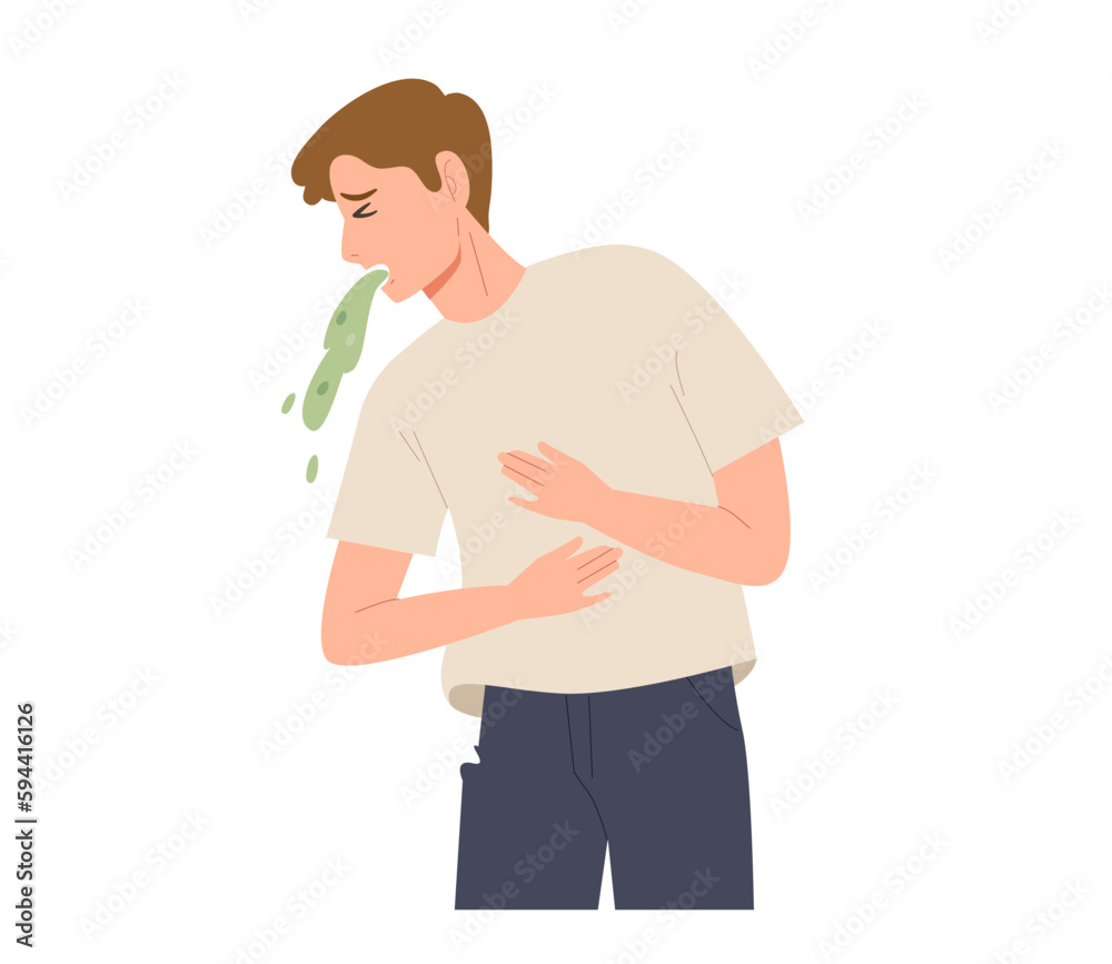 Man suffering from vomiting and stomachache isolated on white ...
