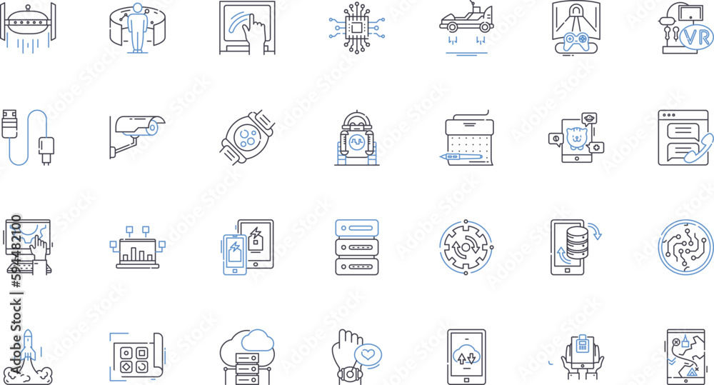 Implement machinery line icons collection. Automation, Mechanize, Manufacturing, Production ...