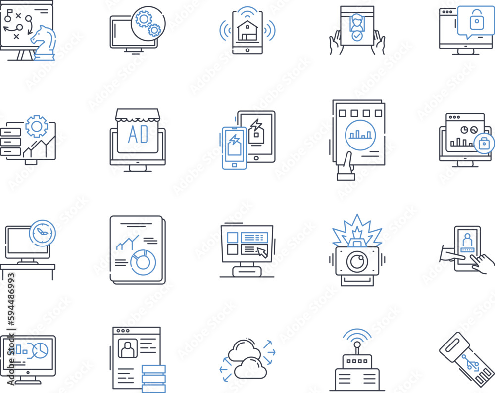 Cybersecurity system line icons collection. Firewall, Encryption, Malware, Phishing ...