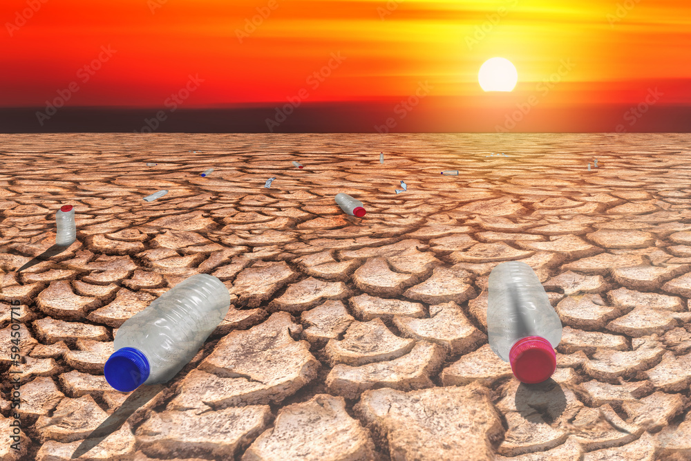 Plastic waste, drought, barren lands and sun. Plastic pollution is the ...