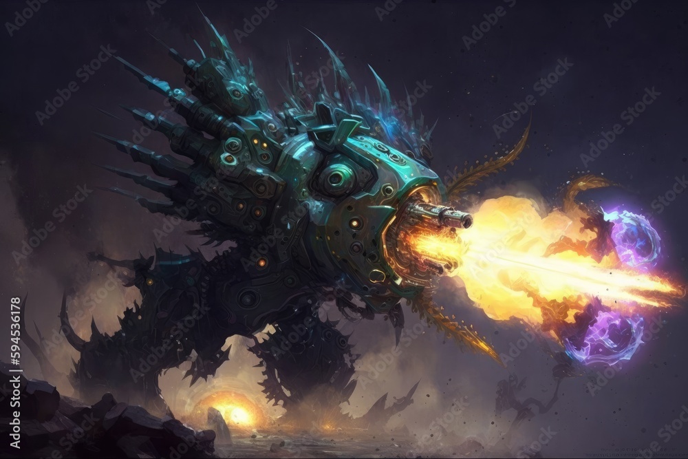alien blaster wielding a massive weapon, destroying everything in its ...