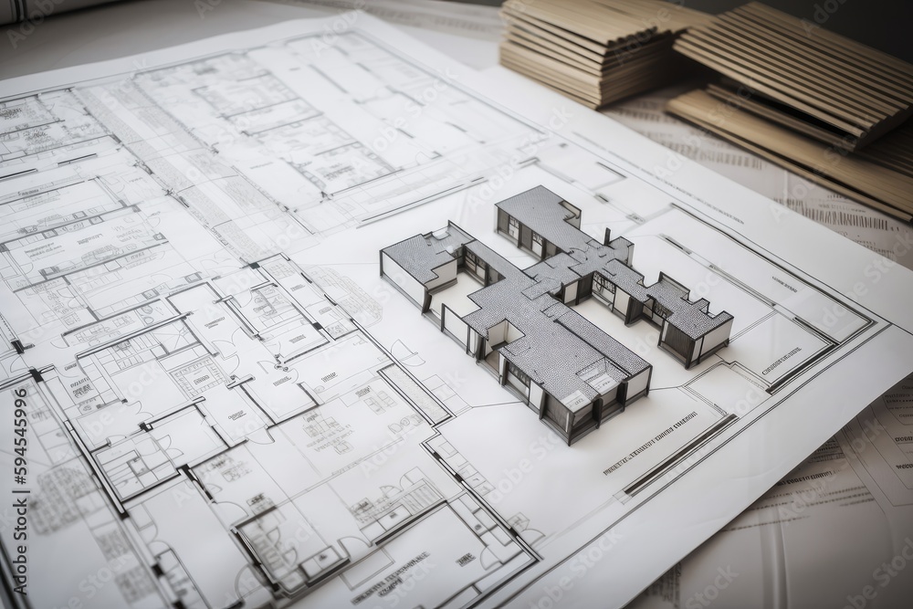 Ilustración de Stock architectural blueprints for a new school building ...
