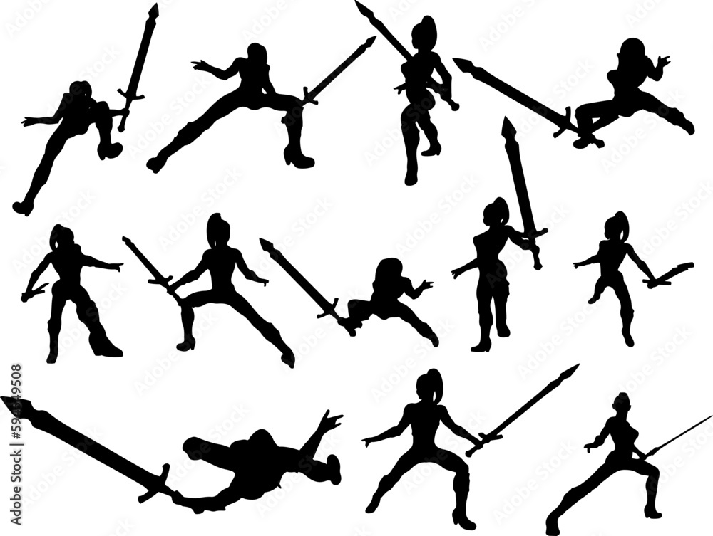 Стоковое векторное изображение «Female Warrior Silhouette Vector Art ...
