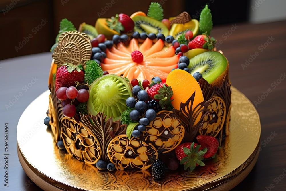 handmade fruit cake, with intricate design and stunning display of ...