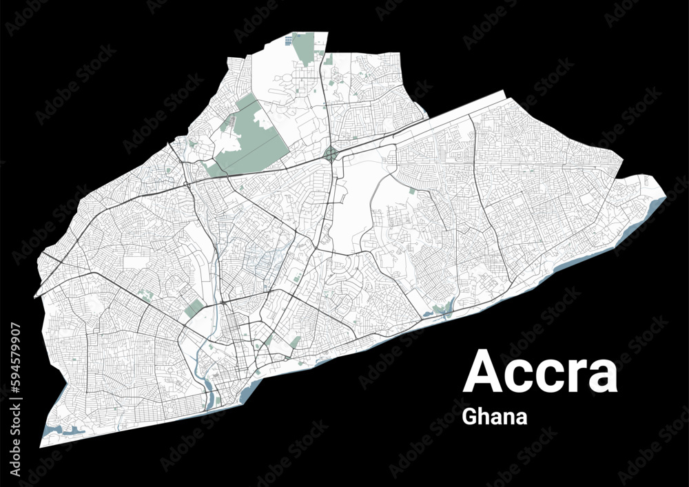 Accra map, capital city of Ghana. Municipal administrative area map ...