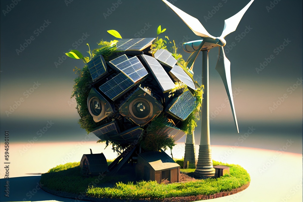 concept illustartion of futuristic renewable energy, ecological power ...