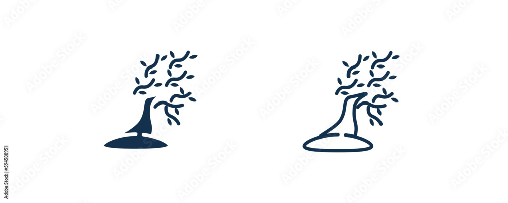 wind bending tree icon. Outline and filled wind bending tree, wind icon ...