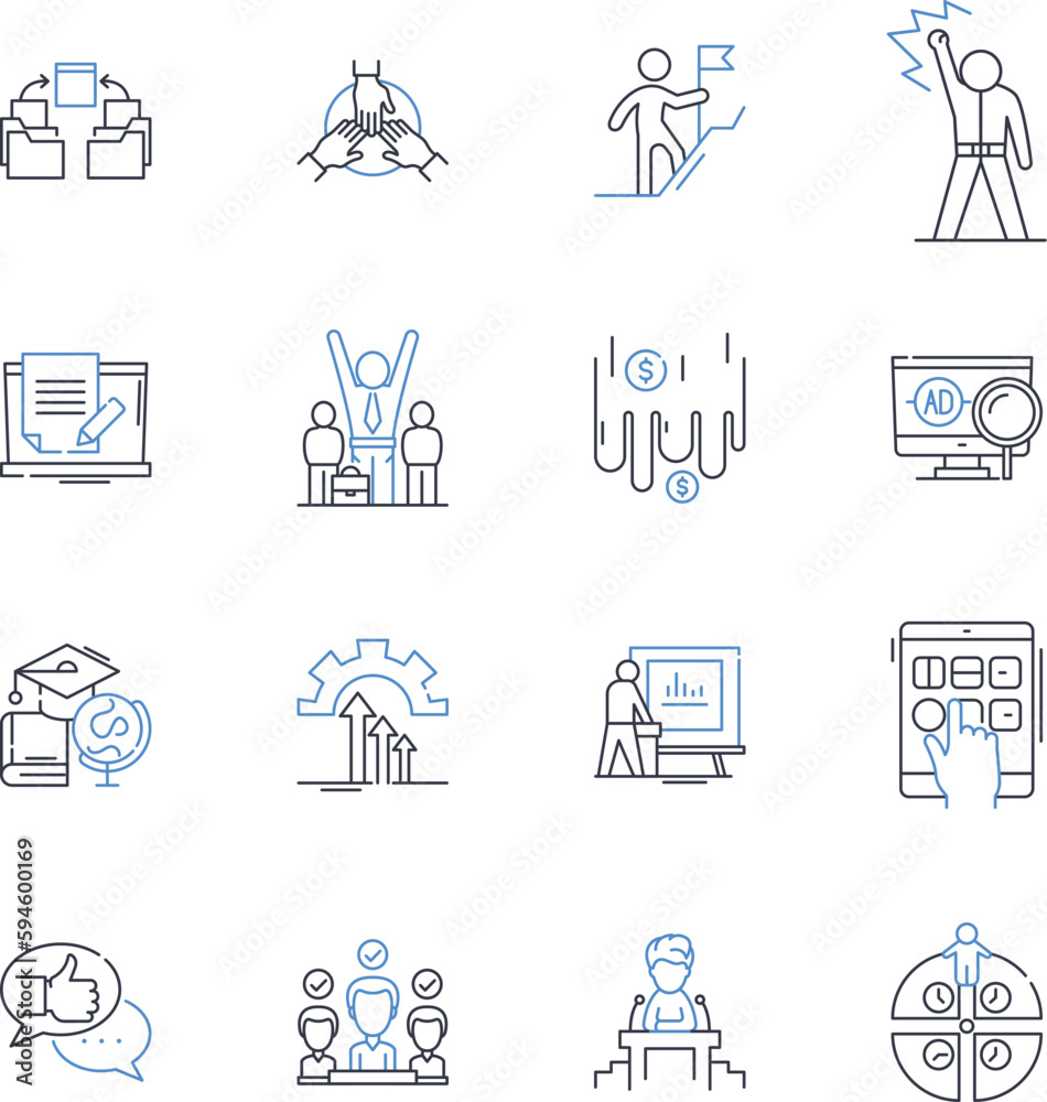 Work maturation line icons collection. Growth, Development, Maturity ...