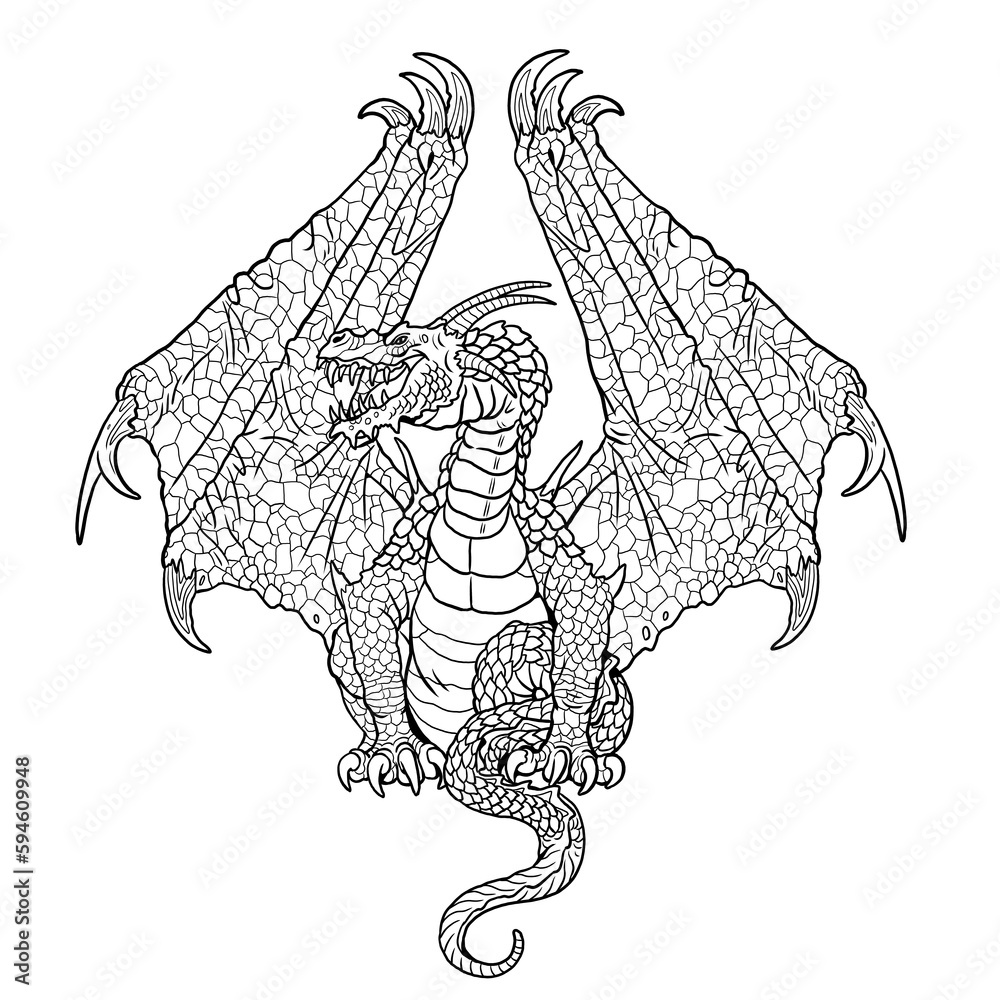 Dragon coloring page. Fantasy illustration with mythical creature ...