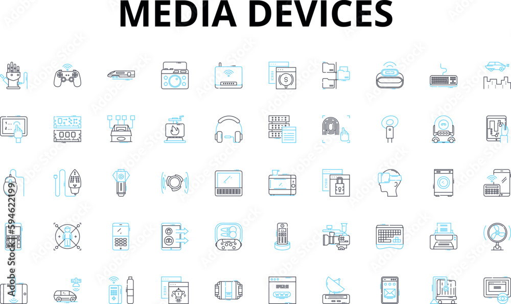Media devices linear icons set. Tablet, Laptop, Smartph, Television, Camera, Smartwatch, Gaming ...