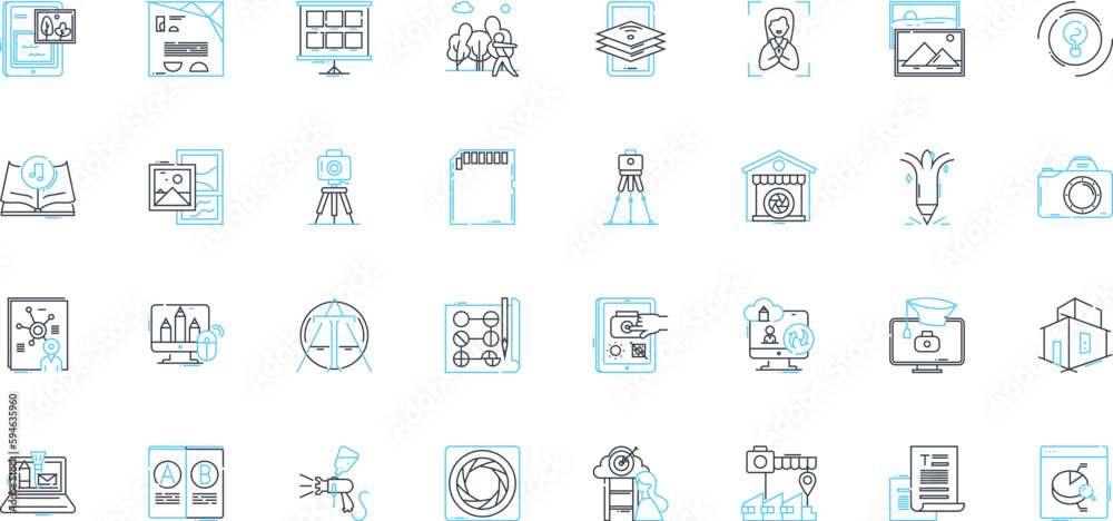 Vetor Printmaking linear icons set. Etching, Lithography, Woodcut ...