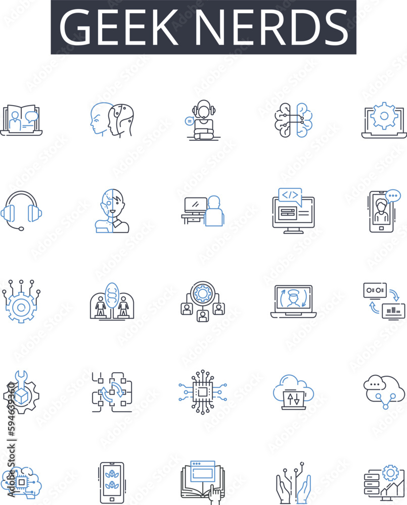 Geek nerds line icons collection. Brainiacs, Savants, Technophiles ...