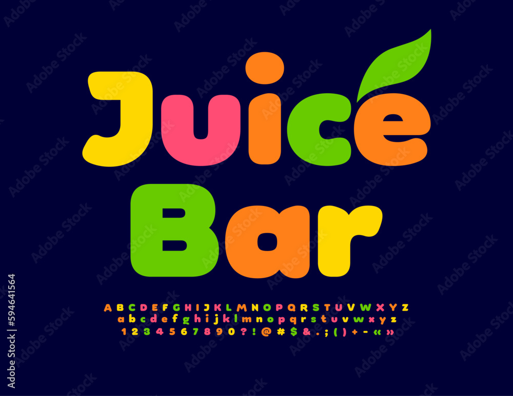 Vector colorful poster Juice Bar. Cute bright Font. Modern set of ...