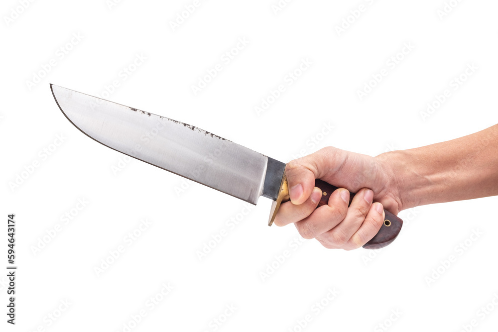 Adult Man Holding Big Sharp Knives With Both Hands on iSolated White ...
