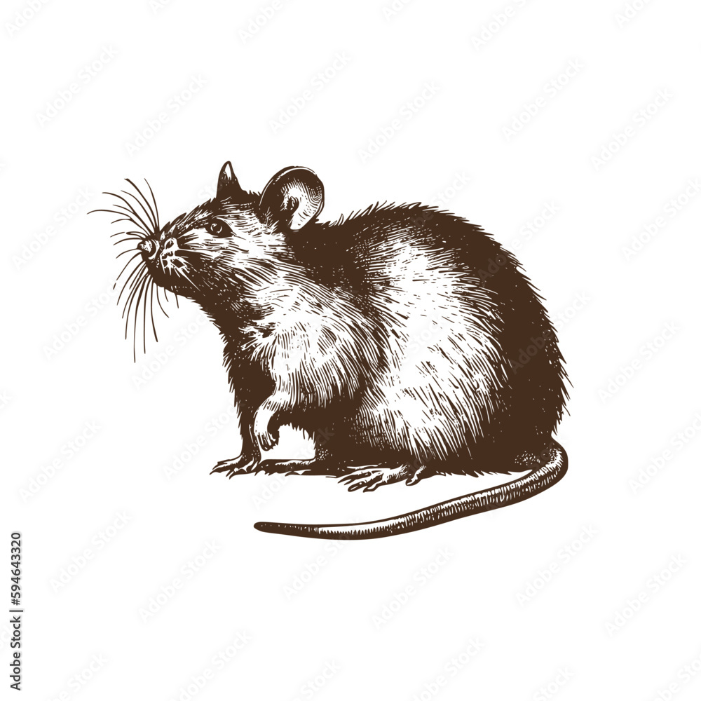Vintage illustration of a rat. an old-school drawing of mice. Aesthetic ...