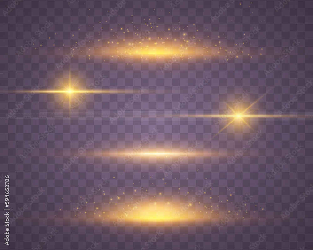 Vector de Stock Yellow horizontal lens flares pack. Beautiful light ...