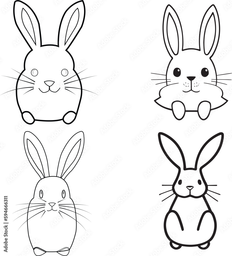 Cartoon style Rabbits coloring page line art vector illustration Stock ...
