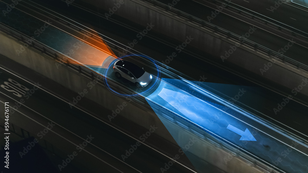 Following Aerial Top Down Drone View: Autonomous Self Driving Car ...